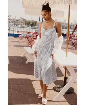Splendid Madelyn Striped Midi Dress - White/azure