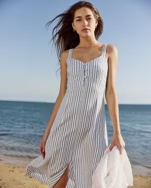 Splendid Madelyn Striped Midi Dress - White/azure