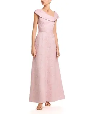 Aqua Long Asymmetrical Neck Floral Ball Gown Exclusive