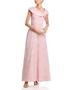 Aqua Long Asymmetrical Neck Floral Ball Gown Exclusive