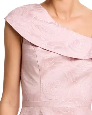 Aqua Long Asymmetrical Neck Floral Ball Gown Exclusive