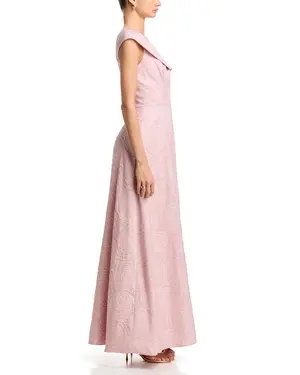 Aqua Long Asymmetrical Neck Floral Ball Gown Exclusive