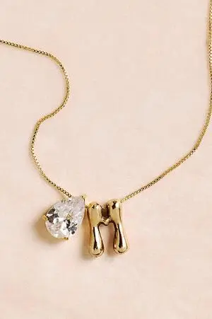 Anthropologie Alphabet Pendant Necklace With Pear-Cut Stone M