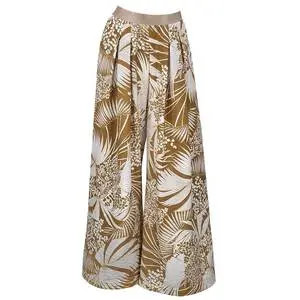 ME & THEE Tropical Print Wide Leg Trousers - Gold/yellow