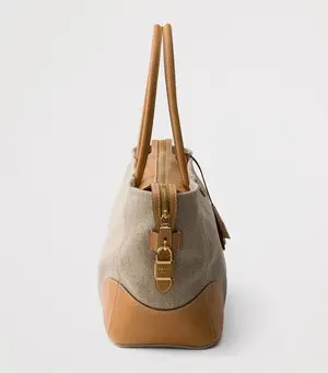 Prada Large Linen And Leather Tote Bag - Neutral