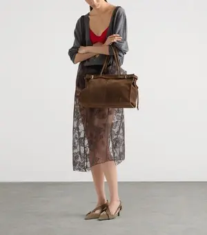 Prada Large Leather Bonnie Shoulder Bag - Brown