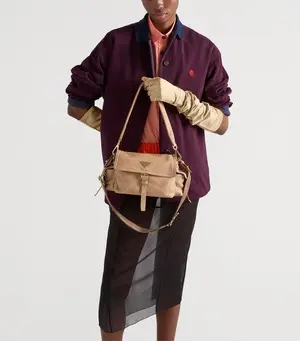 Prada Medium Nappa Lambskin Shoulder Bag - Neutral