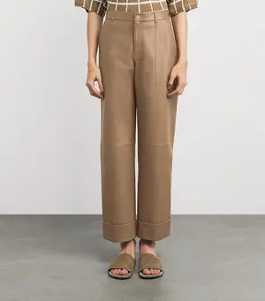 Lafayette 148 New York Nappa Leather Straight Leg Trousers