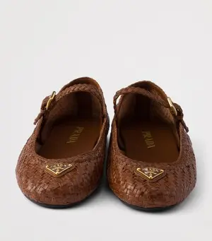 Prada Woven Leather Ballet Flats With Triangle Detail - Brown