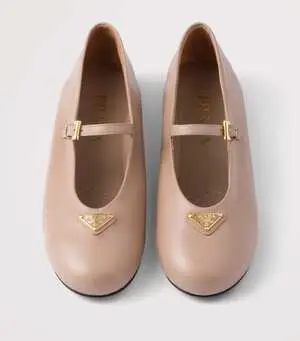 Prada Leather Ballet Flats With Buckle Detail