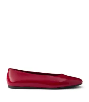 Prada Leather Logo Ballet Flats - Red