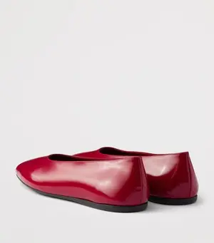 Prada Leather Logo Ballet Flats - Red