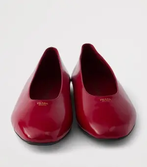 Prada Leather Logo Ballet Flats - Red