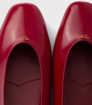 Prada Leather Logo Ballet Flats - Red