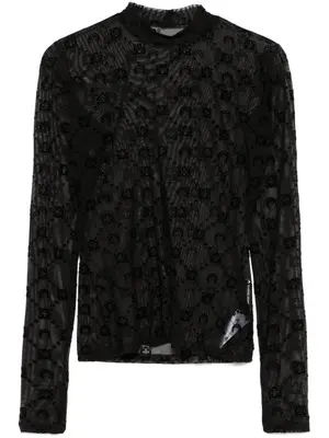 MARINE SERRE Moonogram Mesh Flock High Neck Top - Nero