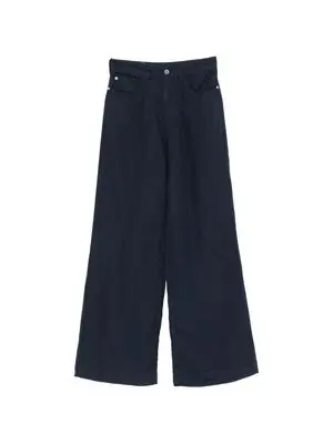 Emporio Armani Linen Wide Leg Trousers - Blu