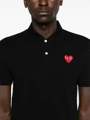 Comme Des Garçons Cotton Piqué Polo Shirt With Heart Patch - Black