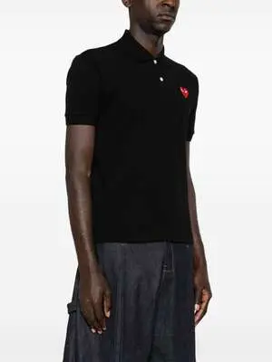 Comme Des Garçons Cotton Piqué Polo Shirt With Heart Patch - Black
