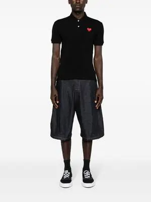 Comme Des Garçons Cotton Piqué Polo Shirt With Heart Patch - Black