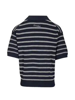 DUNST Striped Cotton Blend Polo Shirt - Blu