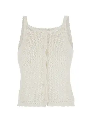DUNST Cream Crocheted Button-up Tank Top