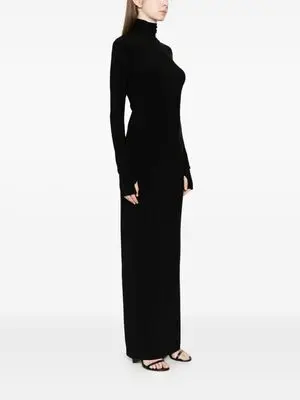 Norma Kamali High Neck Long Sleeve Maxi Dress With Slit