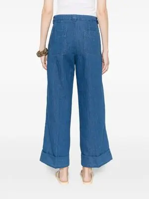 WHITE SAND Cotton And Linen Blend Pants - Blue