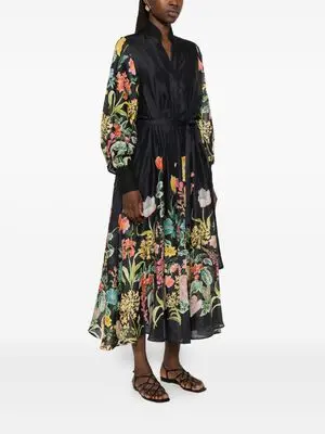 LAVI Printed Long Sleeve Maxi Dress With Belt - Nero
