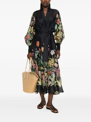 LAVI Printed Long Sleeve Maxi Dress With Belt - Nero