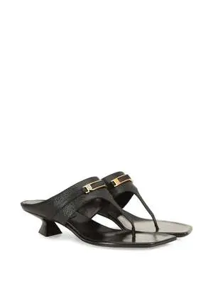 SERGIO ROSSI Black Leather Thong Sandals With Gold-tone Hardware