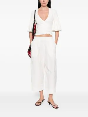 Apuntob Cotton Blend Wide Leg Trousers - White
