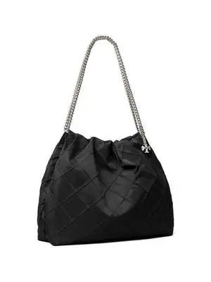 Tory Burch Fleming Nylon Hobo Bag - Black