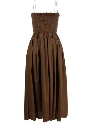 Matteau Cotton Shirred Midi Dress - Marrone