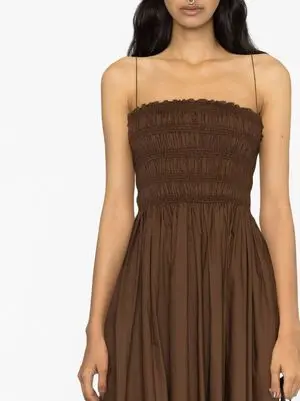 Matteau Cotton Shirred Midi Dress - Marrone