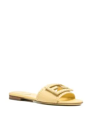 Fendi Baguette Leather Slides - Yellow