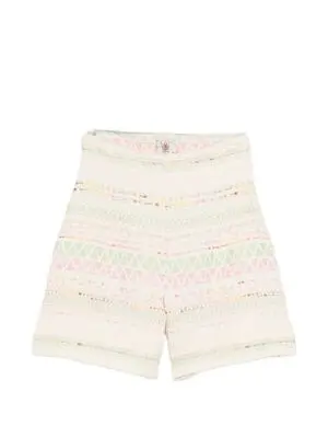 BYE Cotton Blend Shorts With Geometric Pattern And Fringed Edge