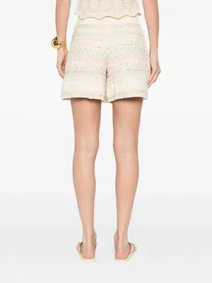 BYE Cotton Blend Shorts With Geometric Pattern And Fringed Edge