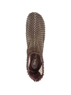 FORTE_FORTE Embellished Mesh Ankle Boots With Block Heel - Marrone