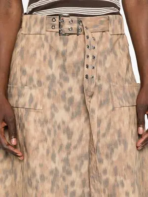 GANNI Printed Cotton Skirt With Belted Waist - Beige
