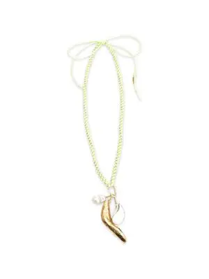 FORTE_FORTE Braided Choker With Pearl And Gold-tone Pendant - Green