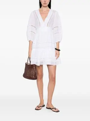 ERMANNO FIRENZE Cotton Lace Trimmed V-neck Dress - Bianco