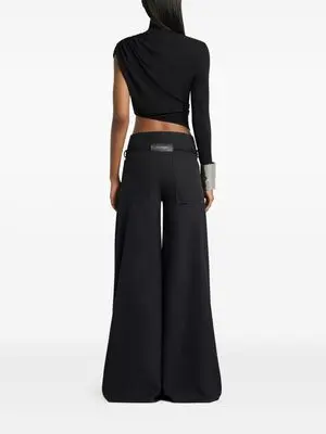 COURREGES Black Cotton Wide Leg Belted Trousers