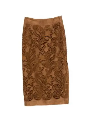 ERMANNO FIRENZE Suede Leather Effect Floral Laser-cut Skirt