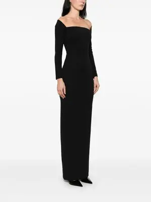 Solace London Lolita Maxi Dress With Square Neck And Long Sleeves - Nero