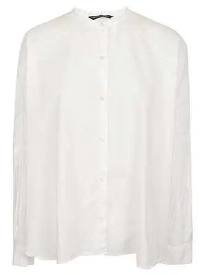 MIZUIRO Embroidered Cotton Shirt With Stand Collar