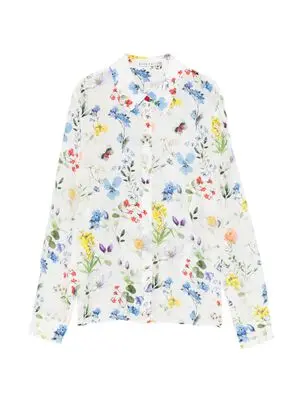 Alice + Olivia Willa Printed Long Sleeve Shirt - Bianco