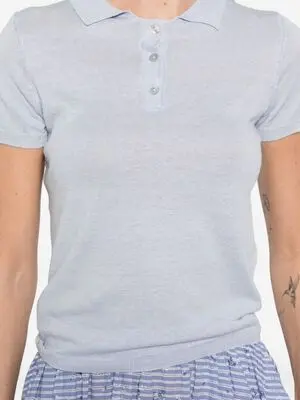 BASE Linen And Cotton Blend Polo Shirt - Azzurro