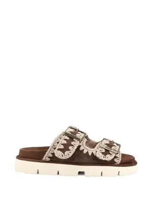 Mou Mou Crocheted Buckle Sandals Brown