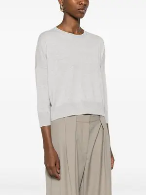 BASE Linen And Cotton Blend Sweater - Grigio