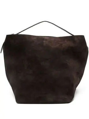 TOTEME Belted Suede Leather Tote - Marrone